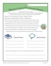 Abstract and Concrete Nouns | 3rd Grade Noun Worksheet