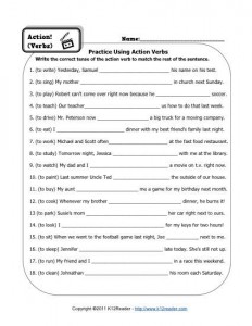 Action Verb Practice Worksheets