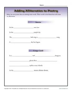 Adding Alliteration to Poetry | 4th Grade Worksheets
