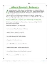 Adverb Clauses in Sentences | Clause Worksheets