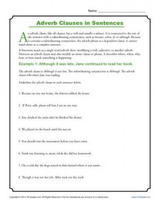 Adverb Clauses in Sentences | Clause Worksheets
