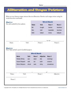 Alliteration Worksheets