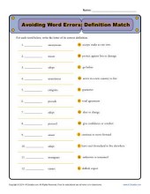 Avoiding Word Errors | Commonly Confused Words Worksheet