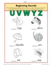 Beginning Sounds Worksheets - UVWYZ | Phonics Worksheet