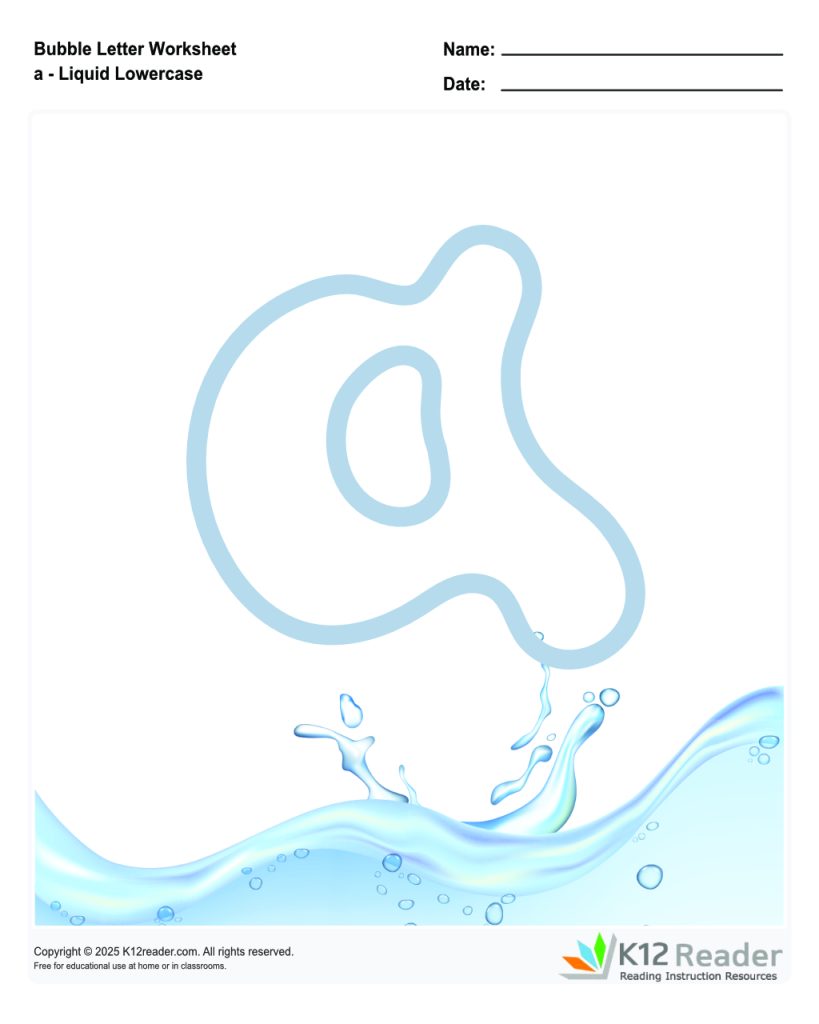 Bubble Letters Liquid Lowercase a - Reading Worksheets, Spelling ...