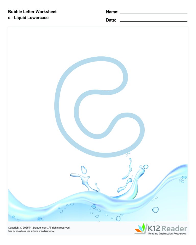 Bubble Letters Liquid Lowercase c - Reading Worksheets, Spelling ...