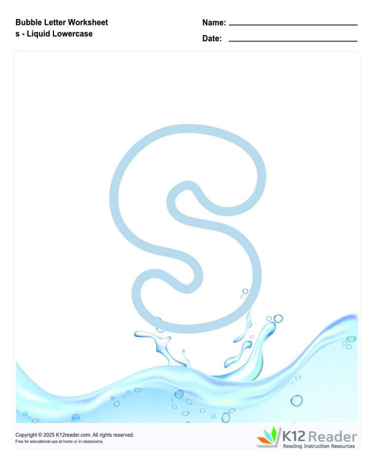 Bubble Letters Liquid Lowercase s - Reading Worksheets, Spelling ...