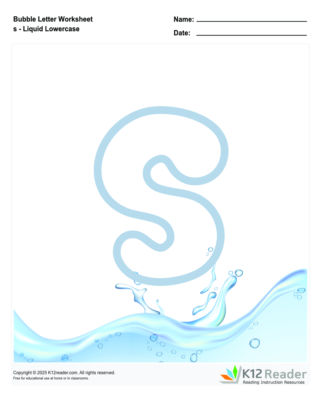 Bubble Letters Liquid Lowercase s - Reading Worksheets, Spelling ...