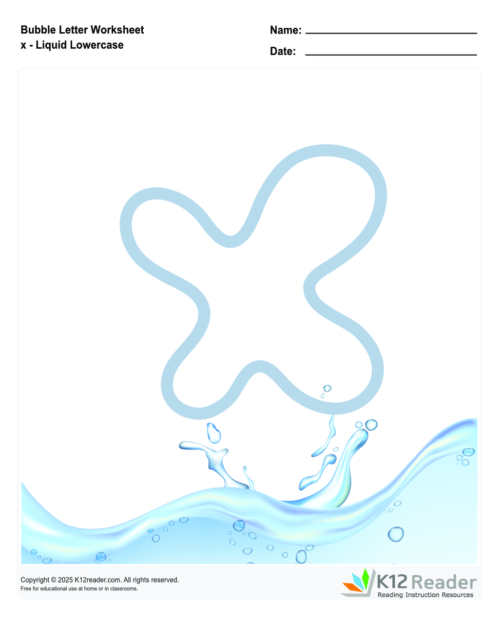 Bubble Letters Liquid Lowercase x - Reading Worksheets, Spelling ...