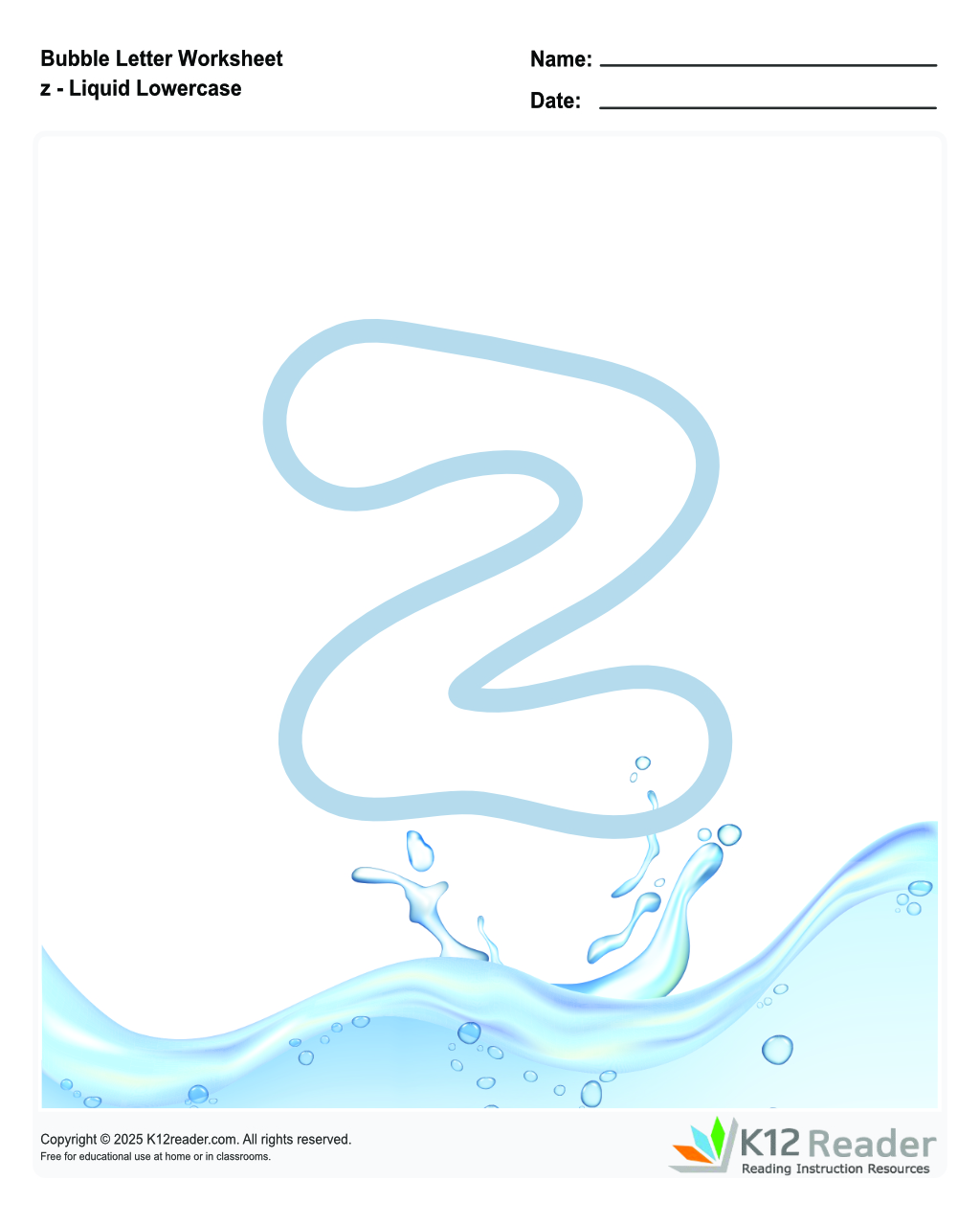 Bubble Letters Liquid Lowercase z - Reading Worksheets, Spelling ...