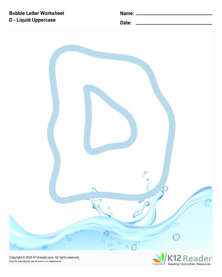 Bubble Letters Liquid Uppercase D - Reading Worksheets, Spelling ...