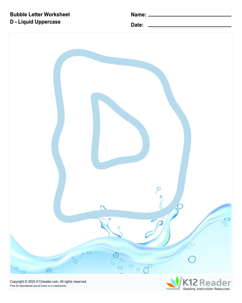 Bubble Letters Liquid Uppercase D - Reading Worksheets, Spelling ...