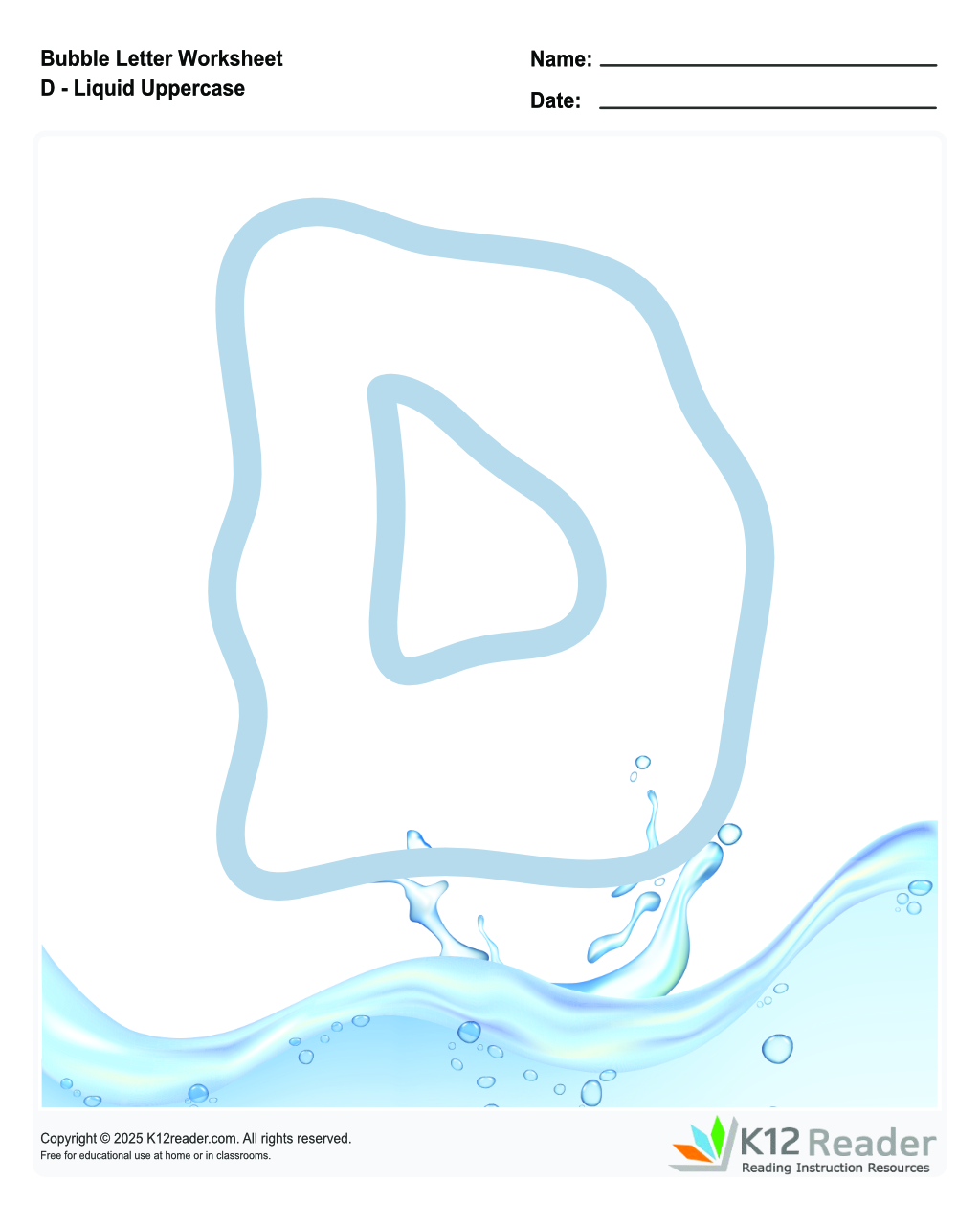 Bubble Letters Liquid Uppercase D - Reading Worksheets, Spelling ...