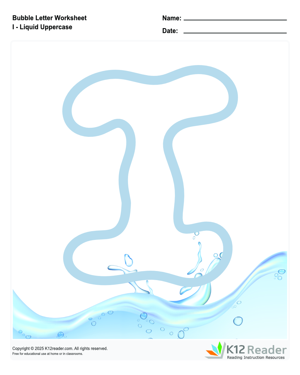 Bubble Letters Liquid Uppercase I - Reading Worksheets, Spelling ...