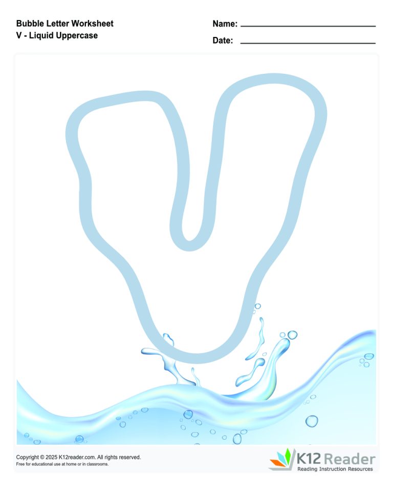 Bubble Letters Liquid Uppercase V - Reading Worksheets, Spelling ...