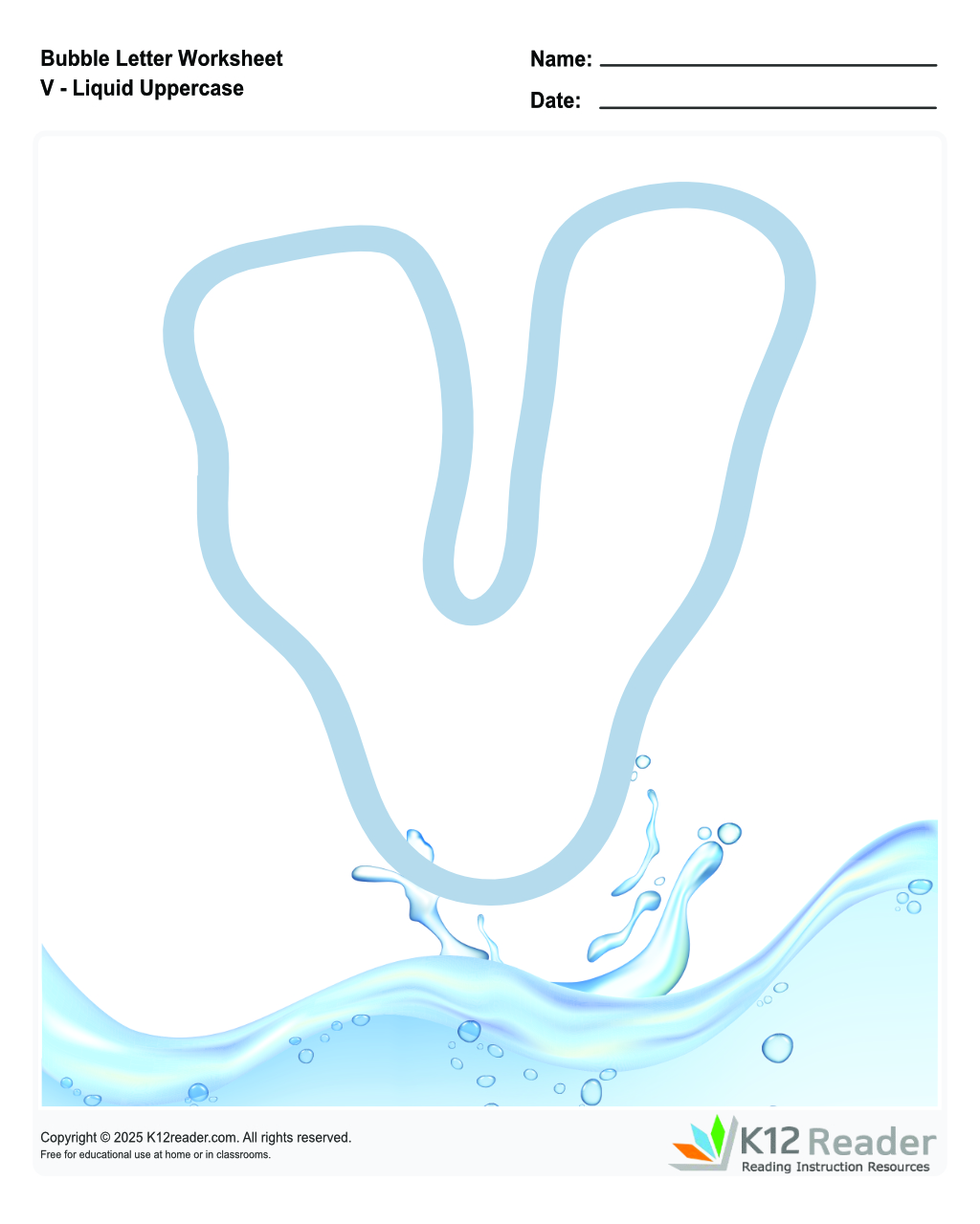 Bubble Letters Liquid Uppercase V - Reading Worksheets, Spelling ...