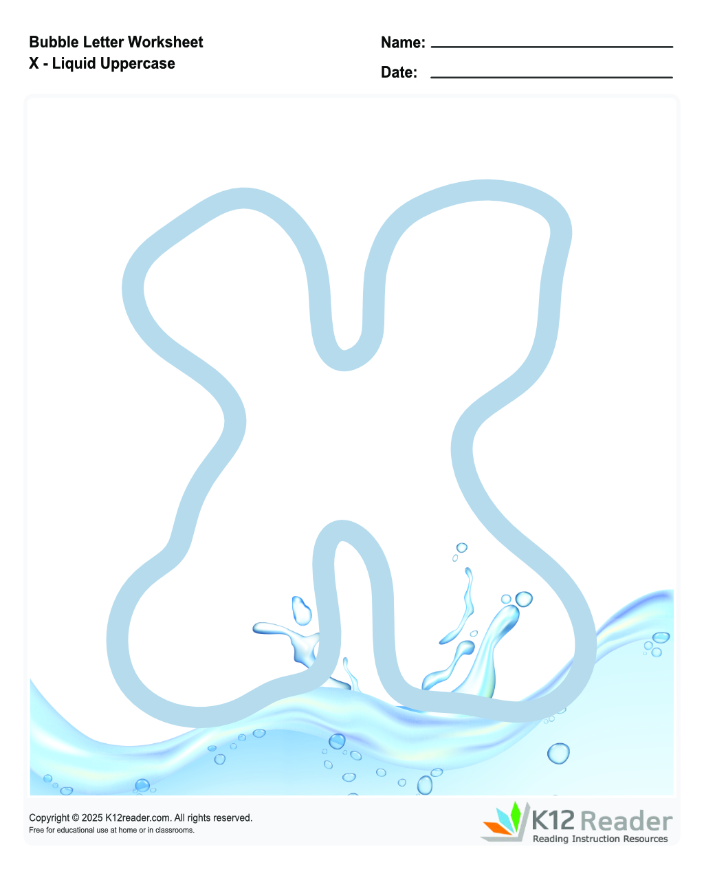 Bubble Letters Liquid Uppercase X - Reading Worksheets, Spelling ...
