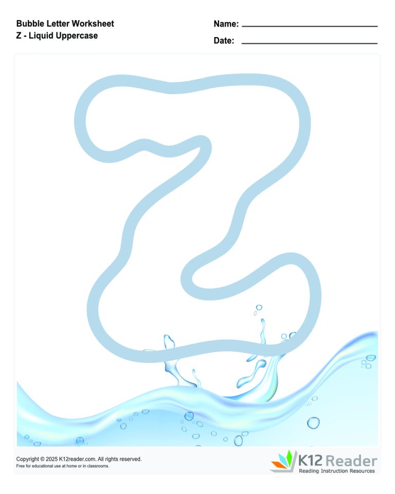 Bubble Letters Liquid Uppercase Z - Reading Worksheets, Spelling ...
