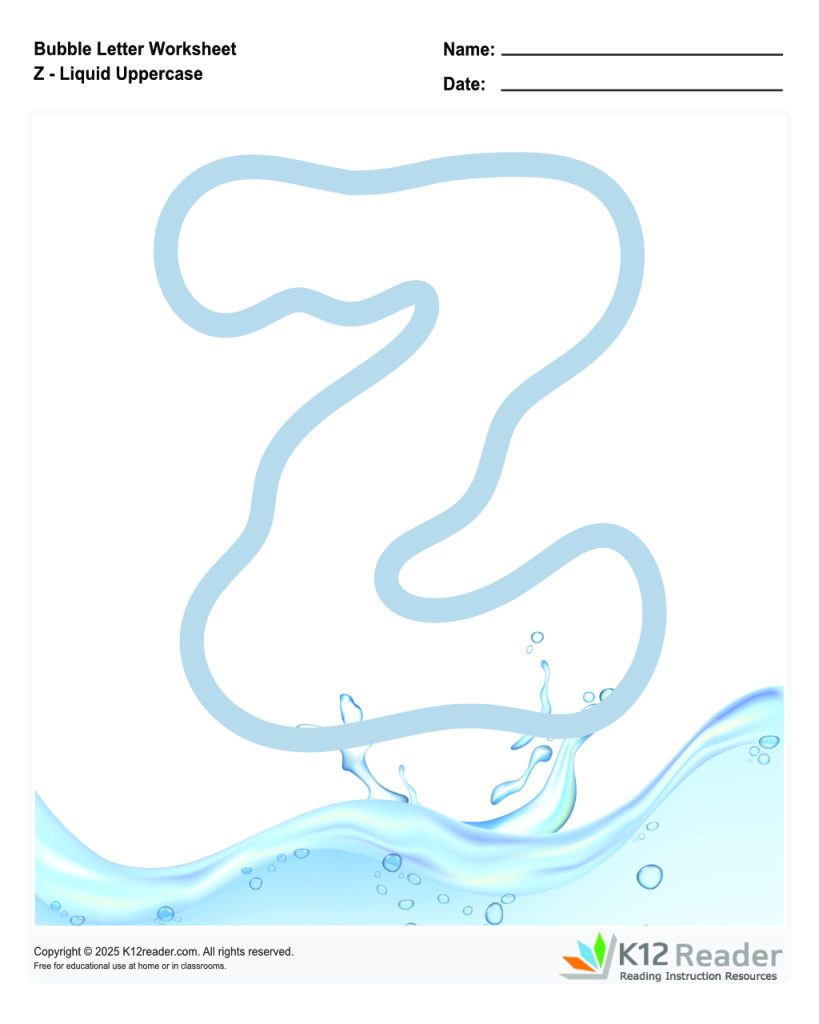 Bubble Letters Liquid Uppercase Z - Reading Worksheets, Spelling ...