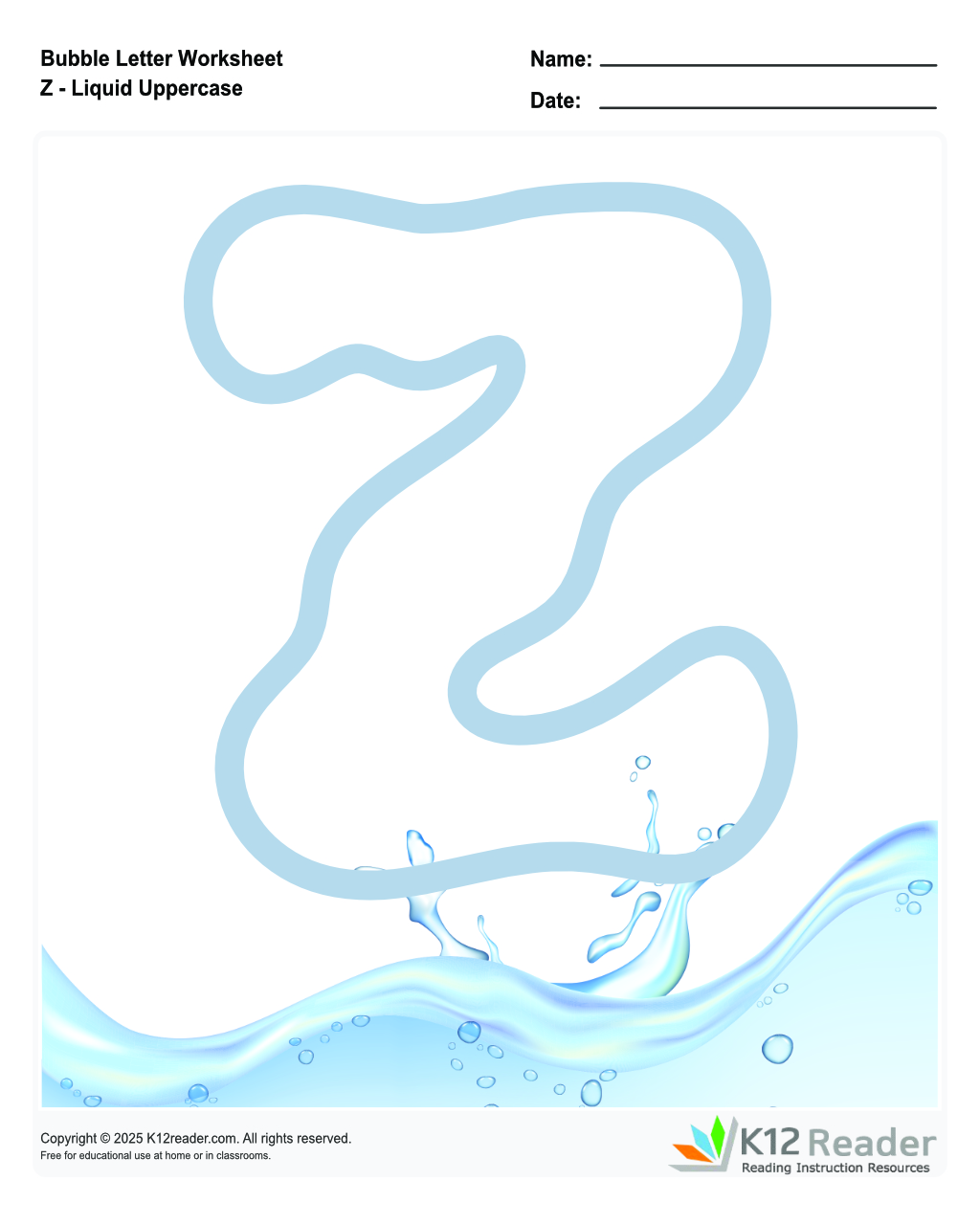 Bubble Letters Liquid Uppercase Z - Reading Worksheets, Spelling ...