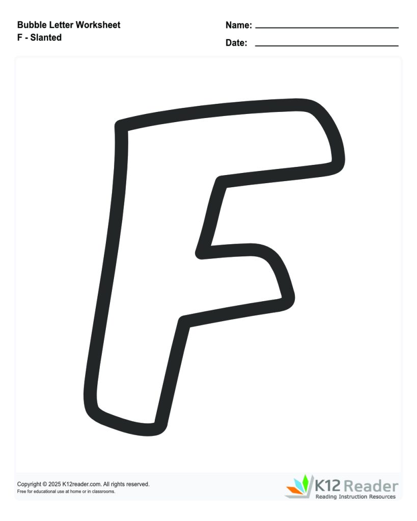 Bubble Letters Slanted F - Reading Worksheets, Spelling, Grammar ...