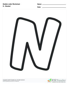 Bubble Letters Slanted N - Reading Worksheets, Spelling, Grammar ...