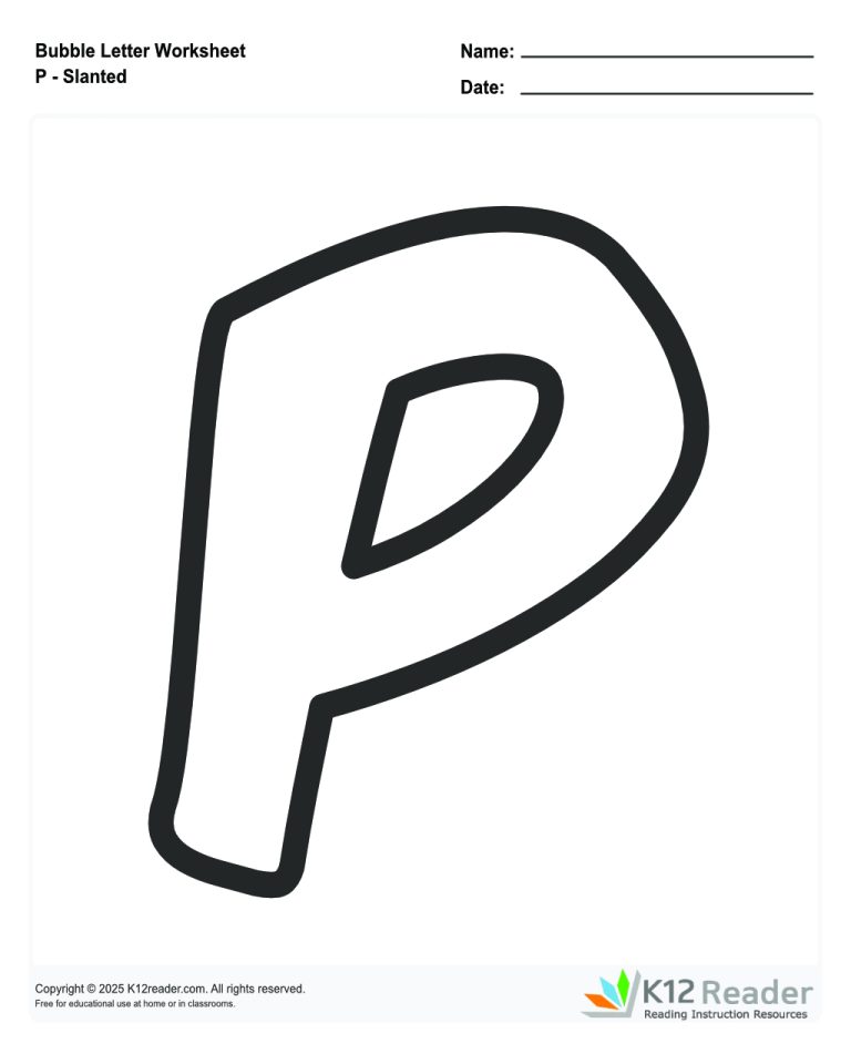 Bubble Letters Slanted P - Reading Worksheets, Spelling, Grammar ...
