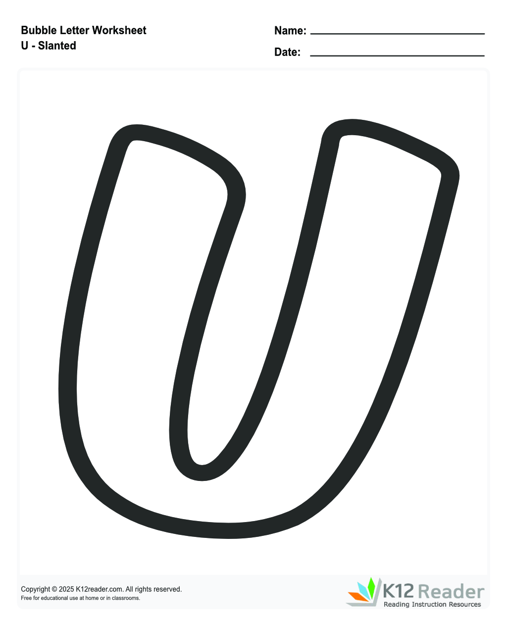 Bubble Letters Slanted U - Reading Worksheets, Spelling, Grammar ...