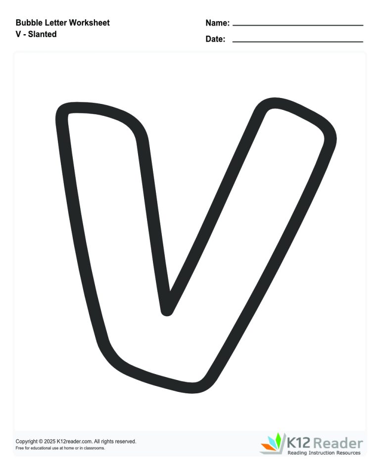 Bubble Letters Slanted V - Reading Worksheets, Spelling, Grammar ...