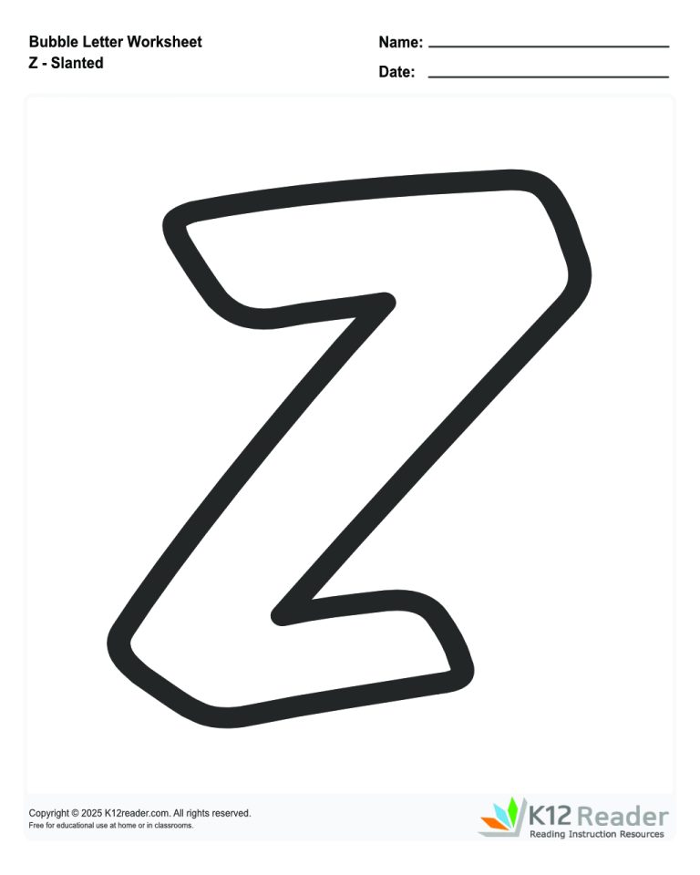 Bubble Letters Slanted Z - Reading Worksheets, Spelling, Grammar ...