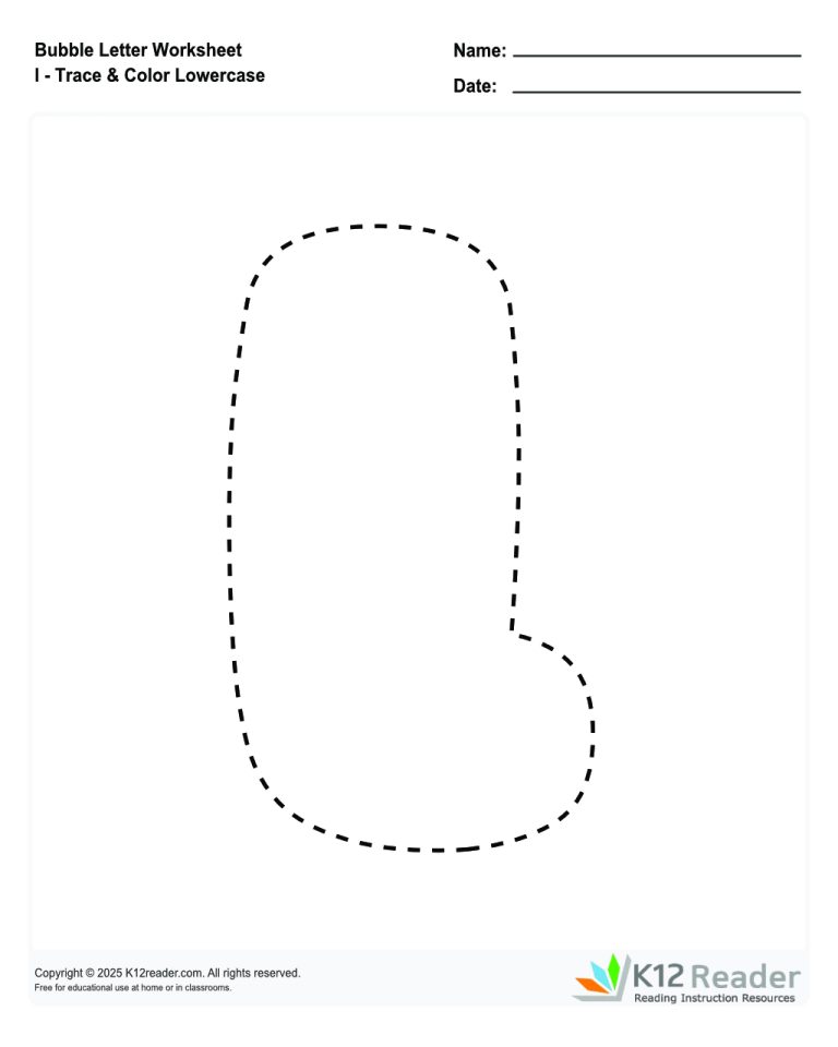 Bubble Letters Trace and Color Lowercase l - Reading Worksheets ...