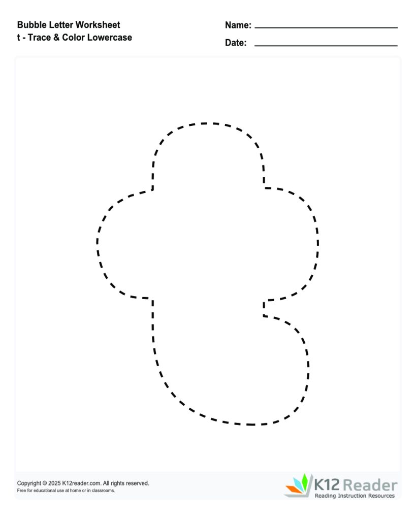 Bubble Letters Trace and Color Lowercase t - Reading Worksheets ...