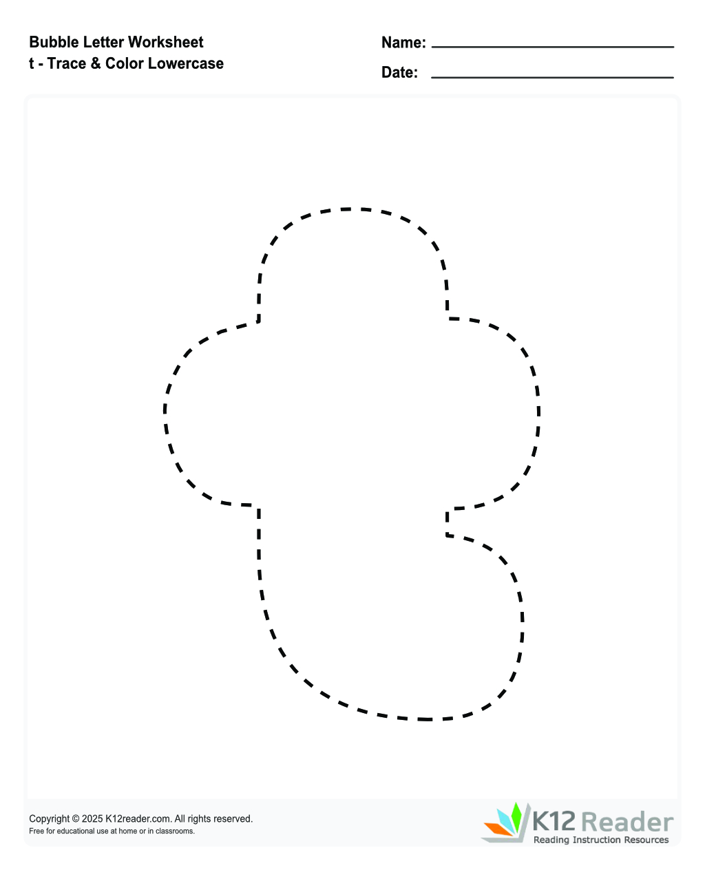 Bubble Letters Trace and Color Lowercase t - Reading Worksheets ...