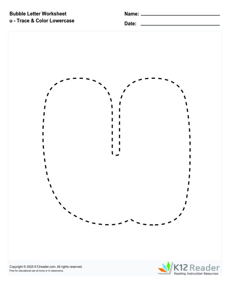 Bubble Letters Trace and Color Lowercase u - Reading Worksheets ...