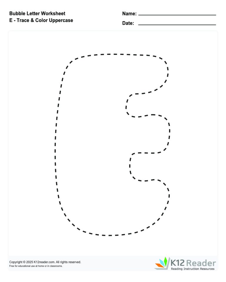 Bubble Letters Trace and Color Uppercase E - Reading Worksheets ...