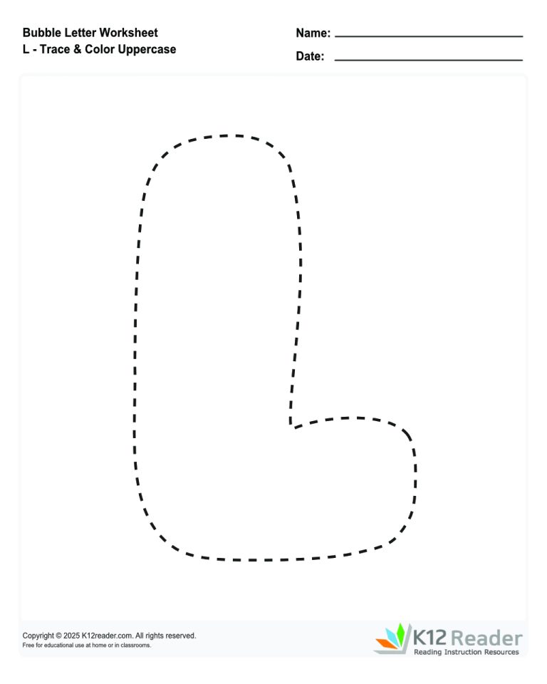 Bubble Letters Trace and Color Uppercase L - Reading Worksheets ...