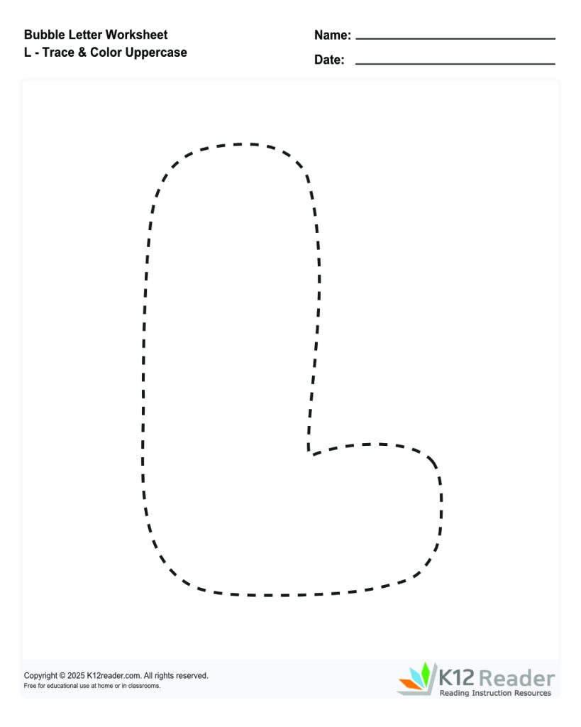 Bubble Letters Trace and Color Uppercase L - Reading Worksheets ...