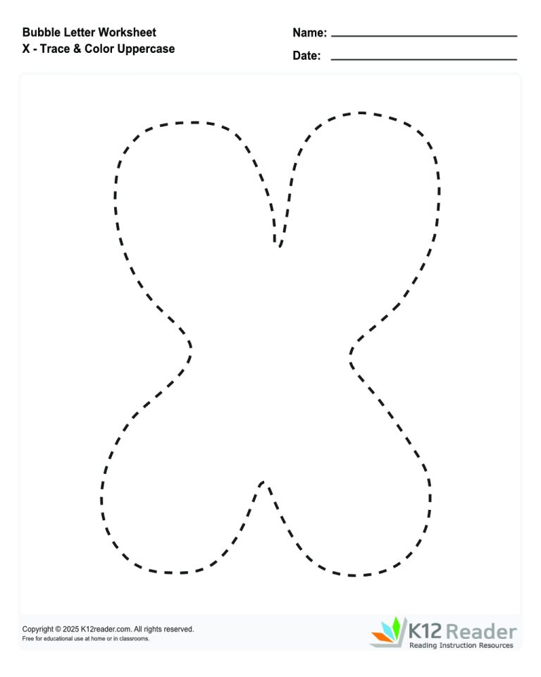Bubble Letters Trace and Color Uppercase X - Reading Worksheets ...
