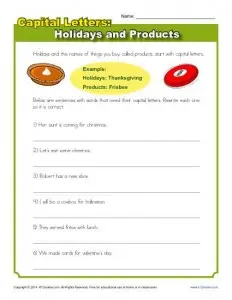 Capitalization Worksheet: Holidays and Products Practice Activity