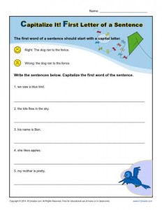 Kindergarten Capitalization Worksheet - First Letter of a Sentence