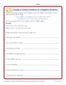 Change a Positive Sentence to a Negative Sentence | Word Usage Worksheet