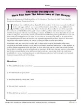 Huck Finn | Character Descriptions Worksheet Activity