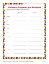 Christmas Synonyms and Antonyms | Printable Holiday Writing Activity
