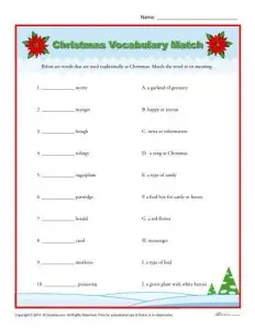 Christmas Vocabulary Match | Christmas Worksheets