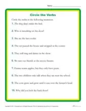 Circle the Verbs | Printable 2nd-3rd Grade Grammar Activity