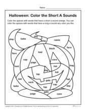 Color the Halloween Words | Short 'A' Sounds Halloween Activity