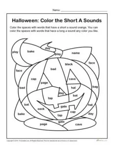 Color the Halloween Words | Short 'A' Sounds Halloween Activity