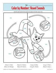 Color by Number: Vowel Sounds | Vowel Worksheets