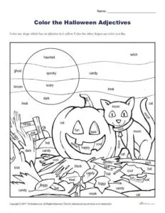 Halloween Adjectives | Printable Halloween Coloring Activity