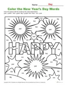 Color the Words! | Printable New Year's Day Activity